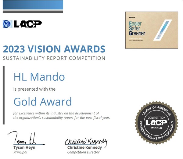 [ESG 경영] HL만도∙HL클레무브, 미국 LACP 비전 어워즈 ‘금상’ 각각 수상